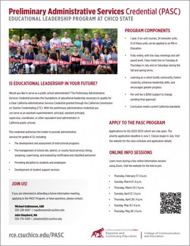Preliminary Administrative Services Credential - PASC | Chico State ...